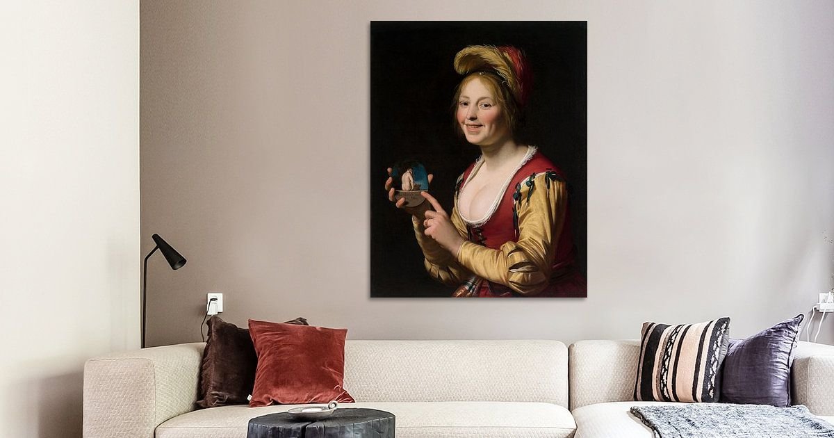 Fille souriante, courtisane, détenant une image obscène, Gerrit v ...