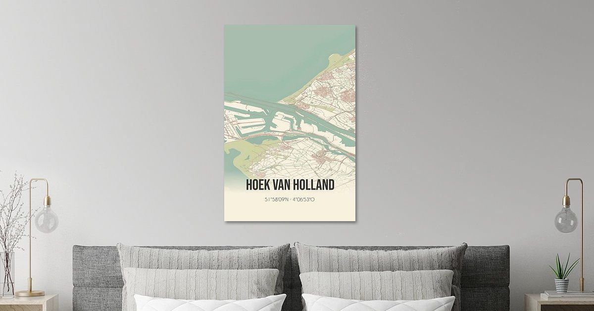 Retro kaart van Hoek van Holland, Randstad, Zuid-Holland. van ...