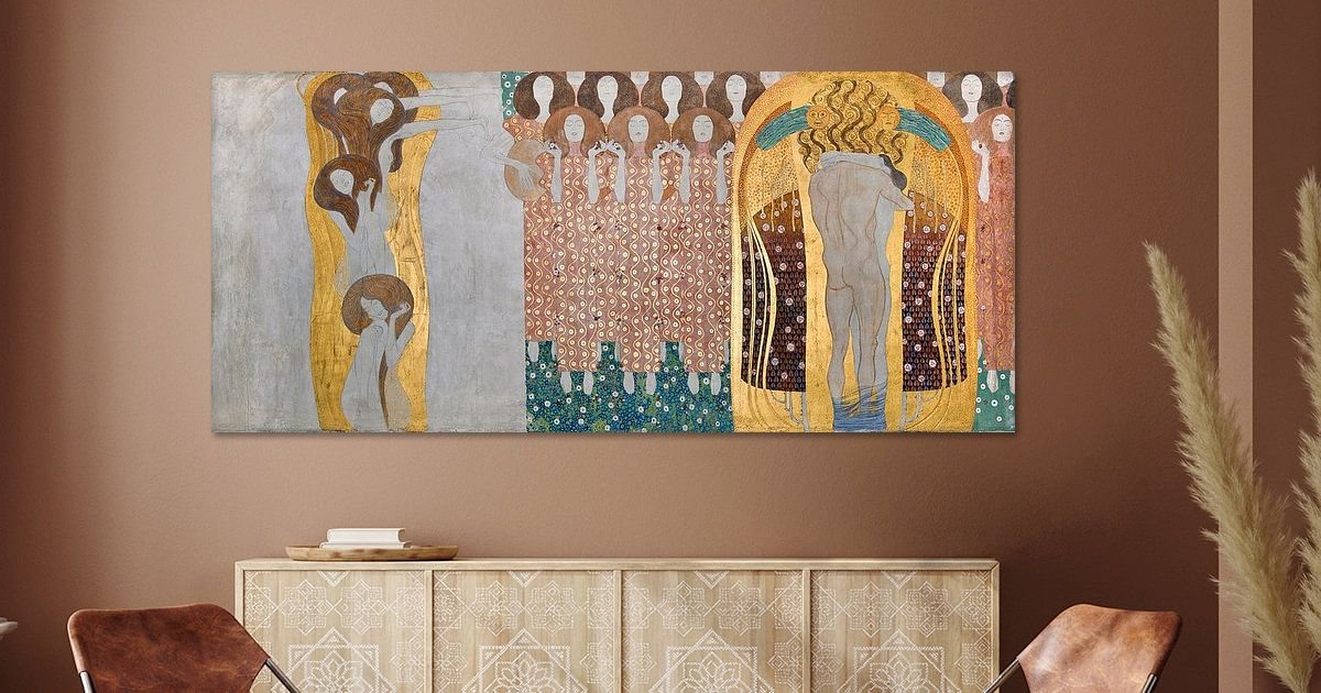 Beethoven-fries; Paneel 8, Gustav Klimt - 1910 op canvas, behang ...