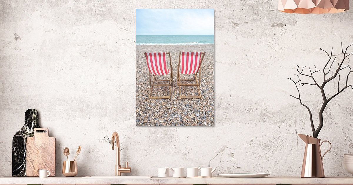 Nostalgische zomer aan het strand in Sussex, Engeland art print ...