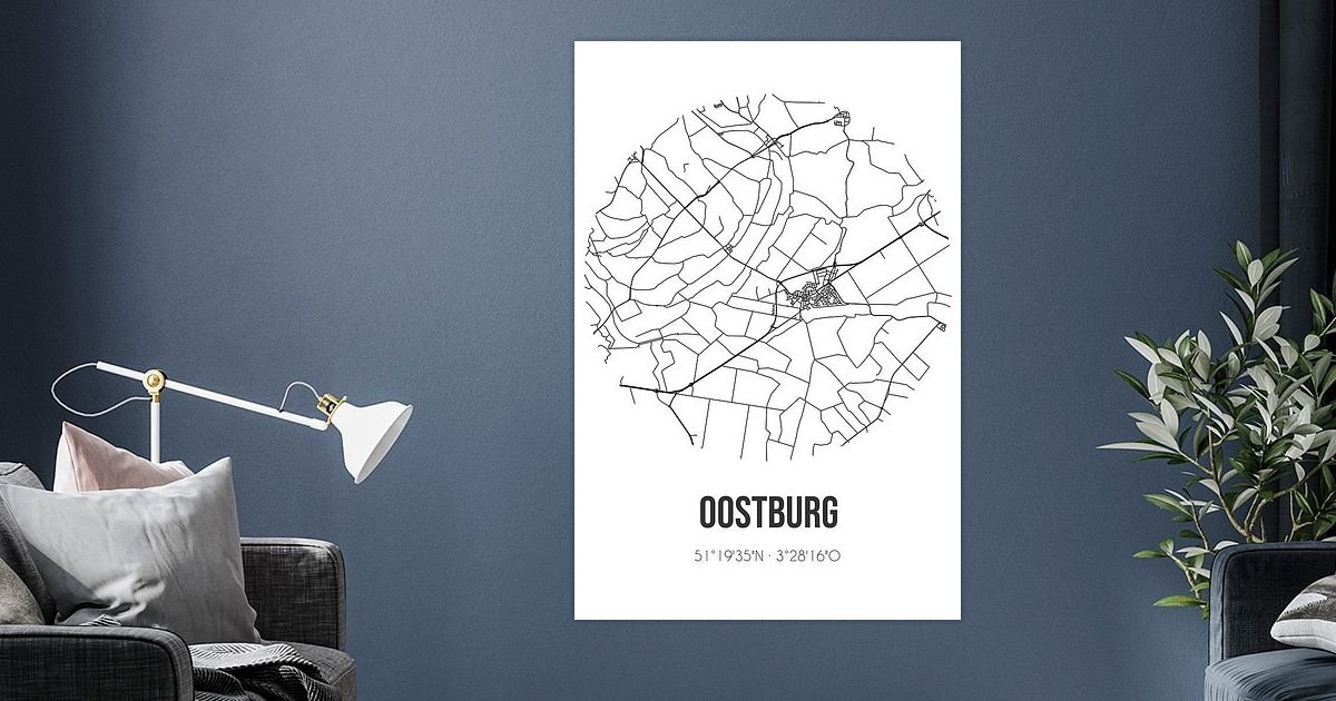 Oostburg (Zeeland) | Map | Black and white by MyCityPoster on canvas ...