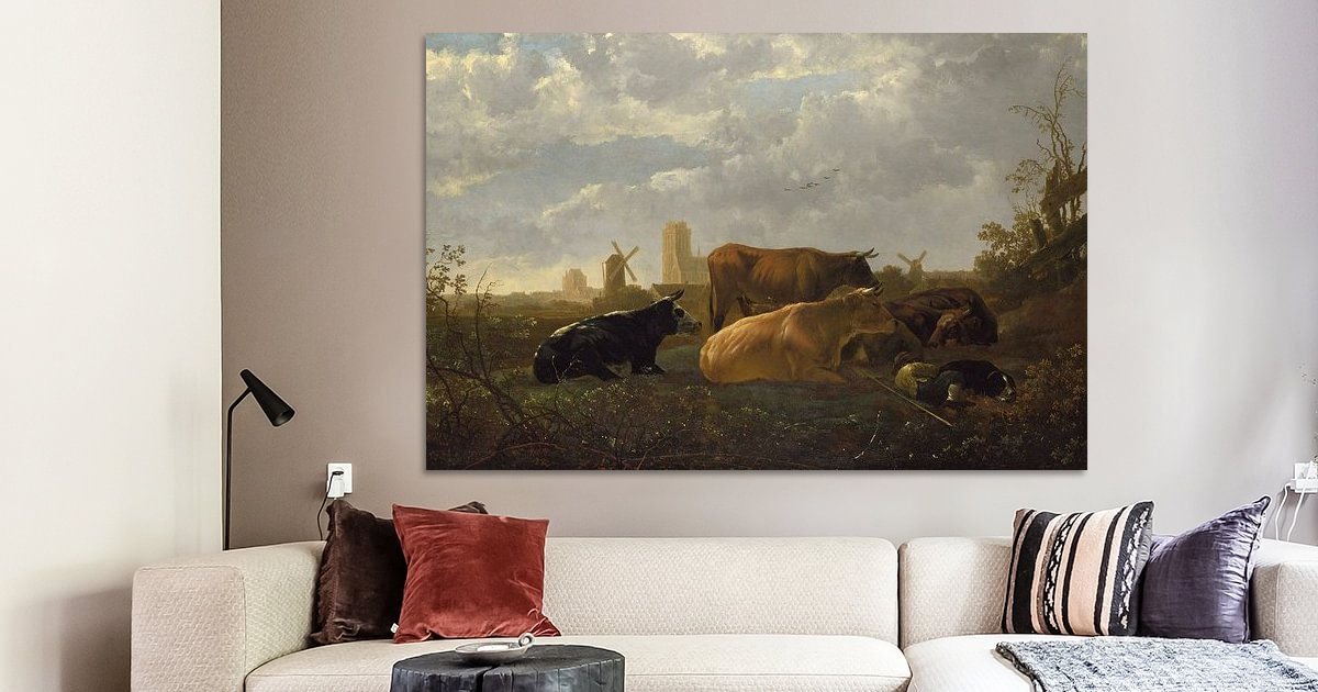 A Distant View of Dordrecht, with a Sleeping Herdsman and Five Cows ...