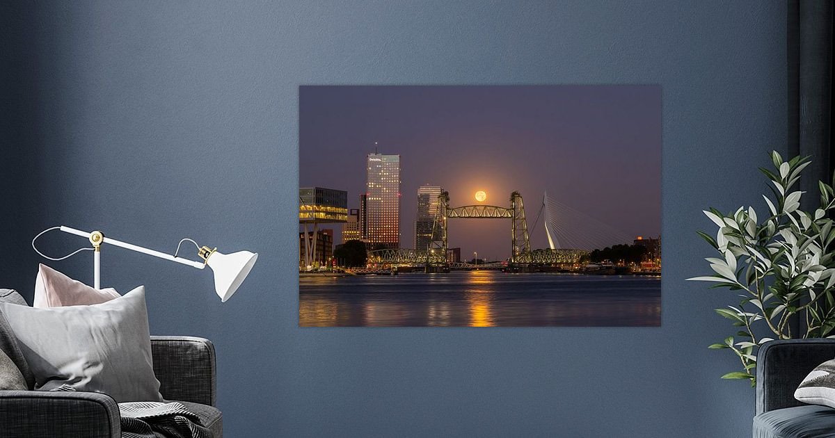 Volle maan Hefbrug van Bob Vandenberg op canvas, behang en meer