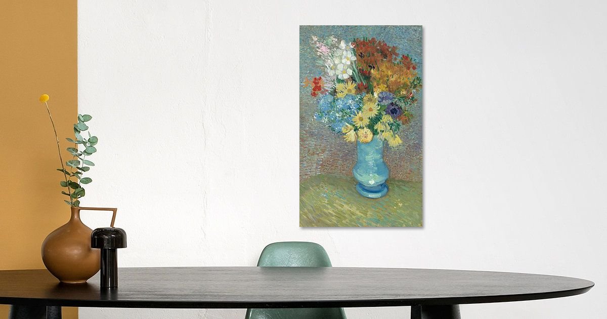 Bloemen in een blauwe vaas, Vincent van Gogh op canvas, behang, poster ...