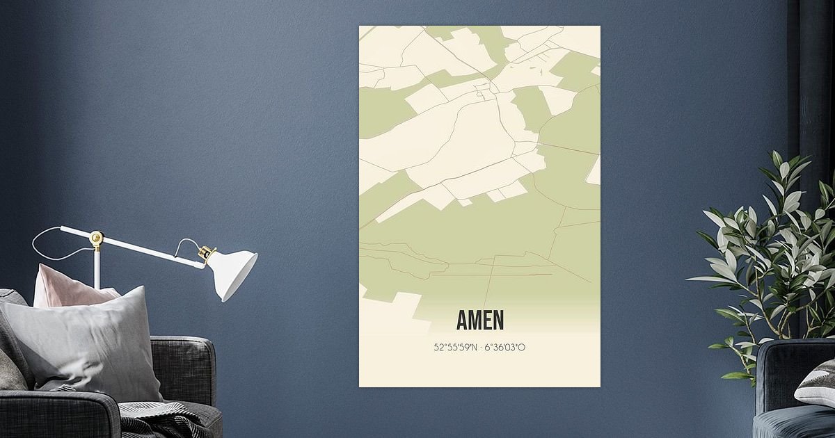 Vintage map of Amen (Drenthe) by MyCityPoster on canvas, poster ...