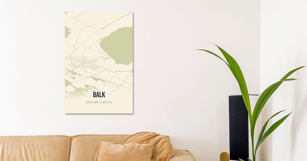 Vintage landkaart van Balk (Fryslan) van Stad & Wand op canvas, behang ...
