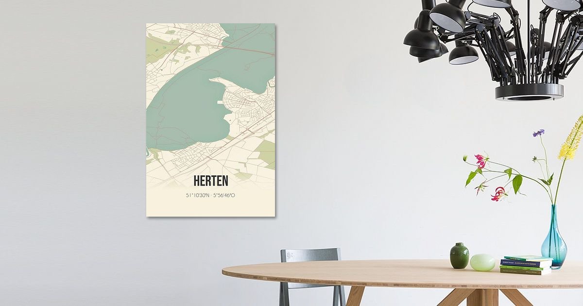 Vintage landkaart van Herten (Limburg) van MijnStadsPoster op canvas ...