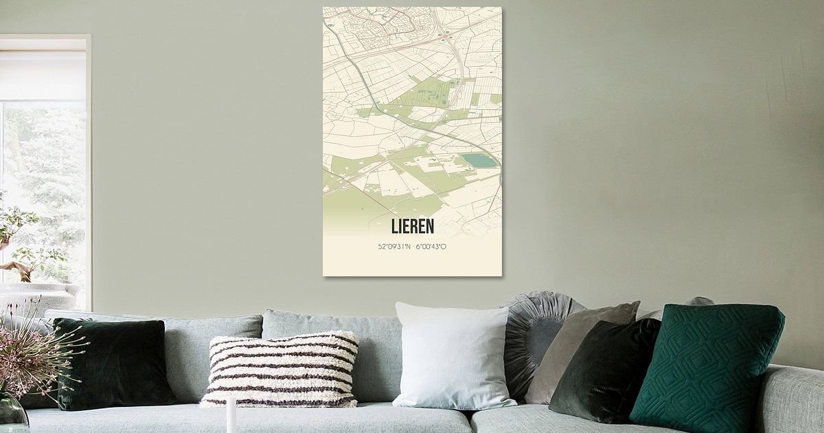 Vintage landkaart van Lieren (Gelderland) van MijnStadsPoster op canvas ...