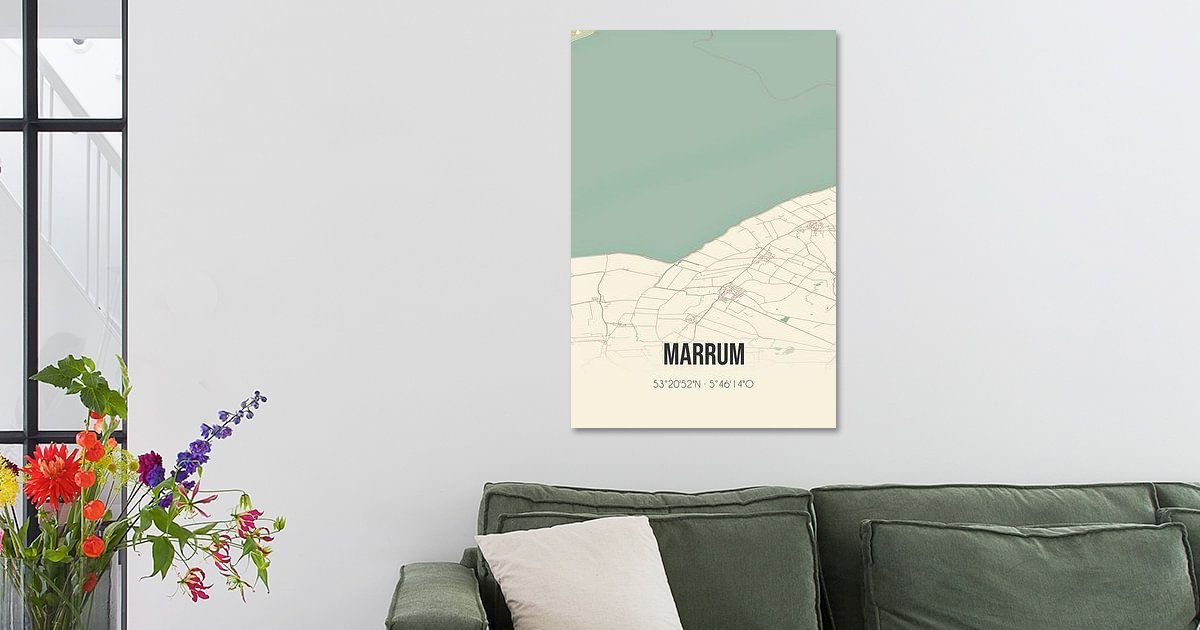 Vintage landkaart van Marrum (Fryslan) van MijnStadsPoster op canvas ...
