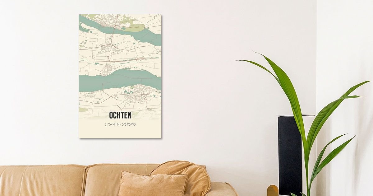 Vintage landkaart van Ochten (Gelderland) van MijnStadsPoster op canvas ...