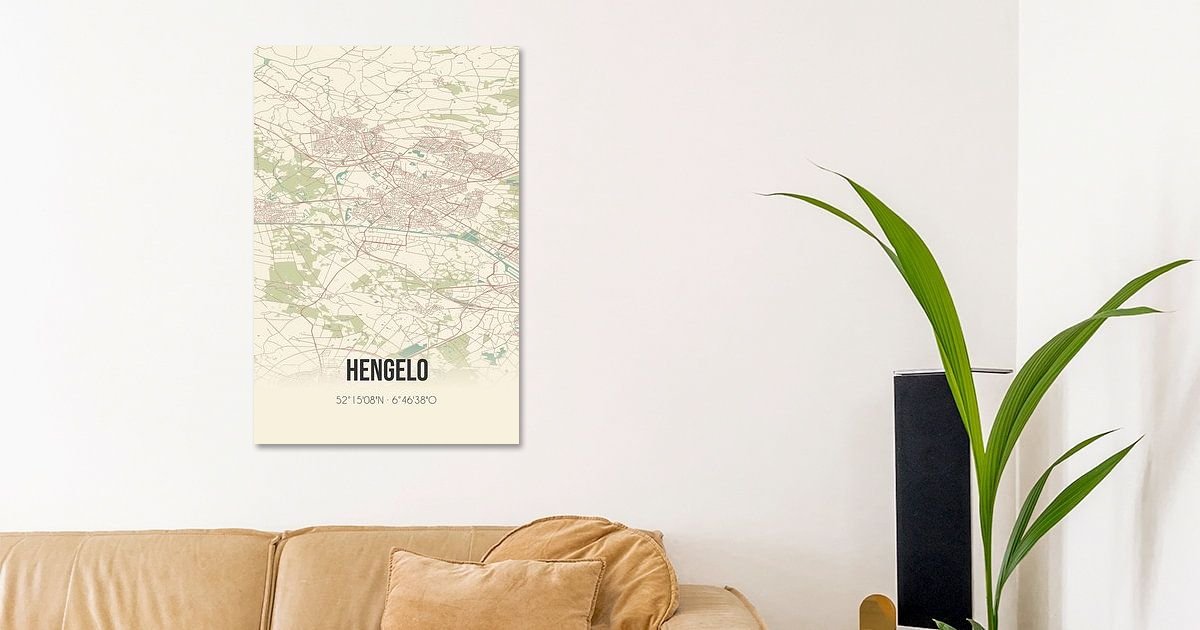 Vintage map of Hengelo (Overijssel) by MyCityPoster on canvas, poster ...