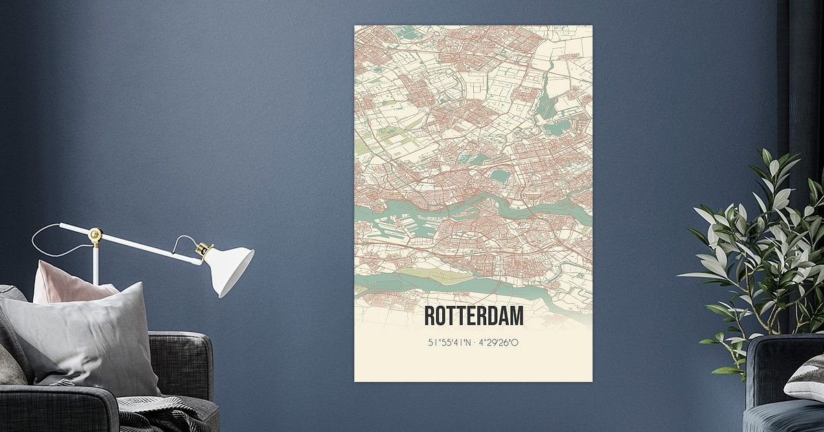 Vintage map of Rotterdam (South Holland) by Prints of Place on canvas ...