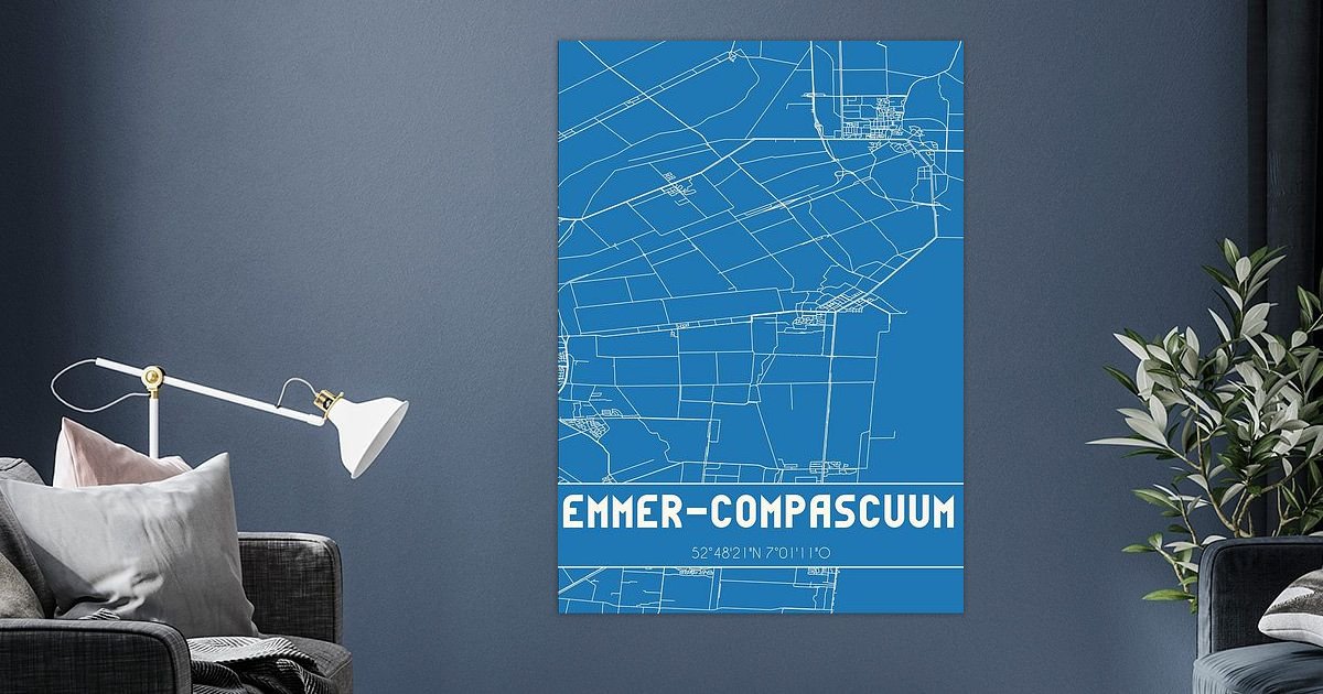 Blauwdruk | Landkaart | Emmer-Compascuum (Drenthe) van Stad & Wand op ...