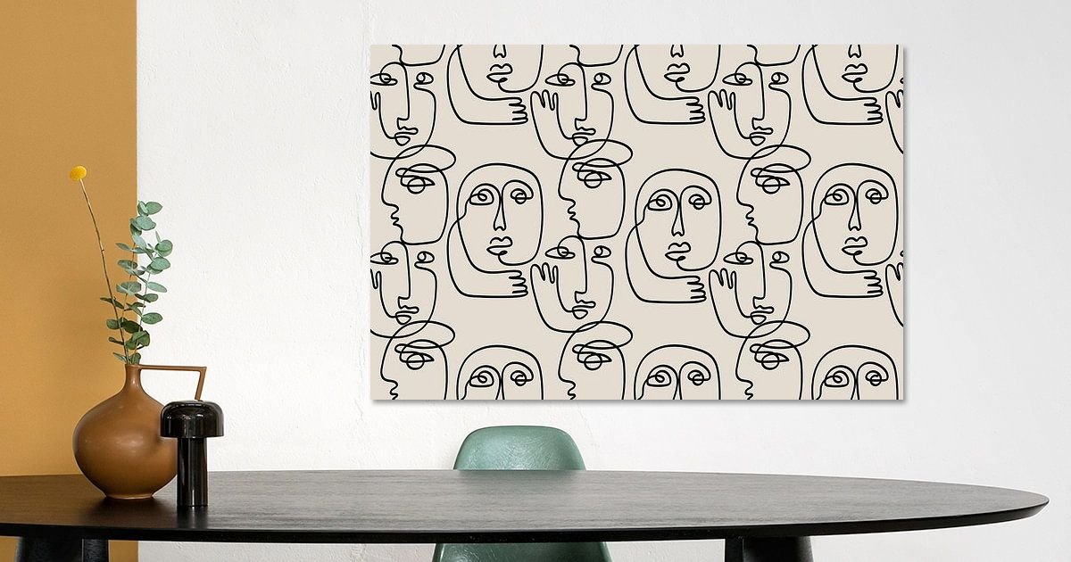 Abstract faces, so-called one line drawings, drawings from one line. by ...