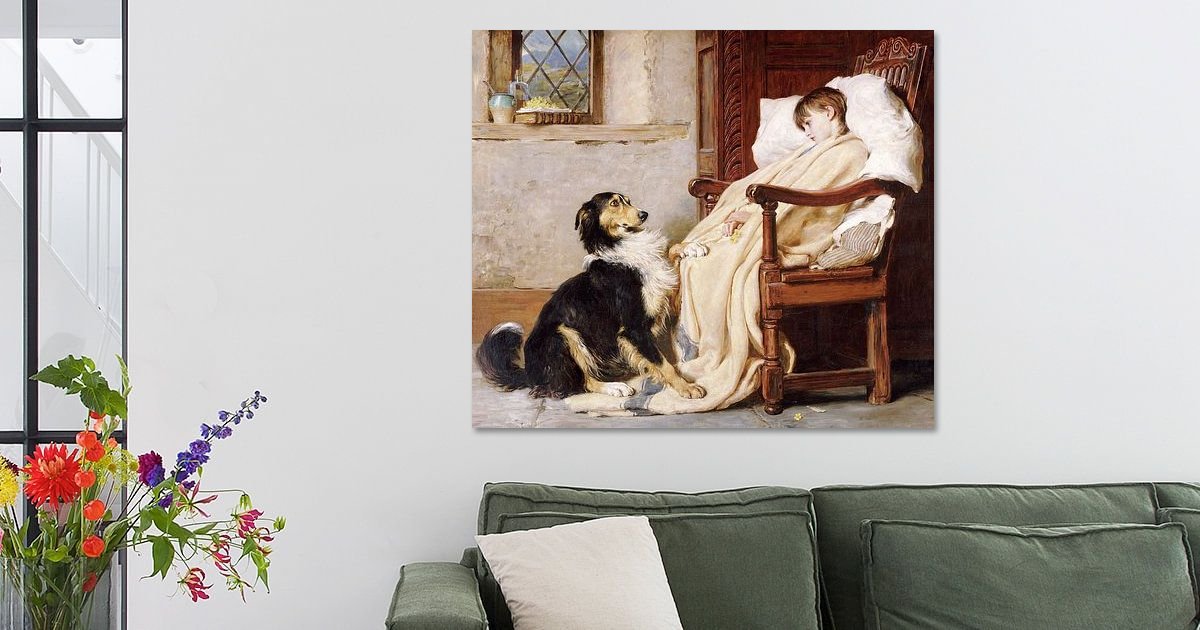 Briton Riviere,Oude Playfellows, 1883 op canvas, behang, poster en meer