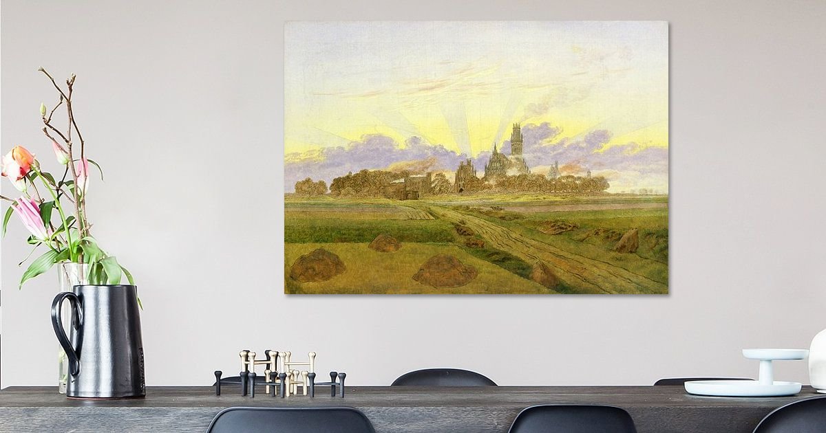 Caspar David Friedrich,Dageraad in Neubrandenburg op canvas, behang ...