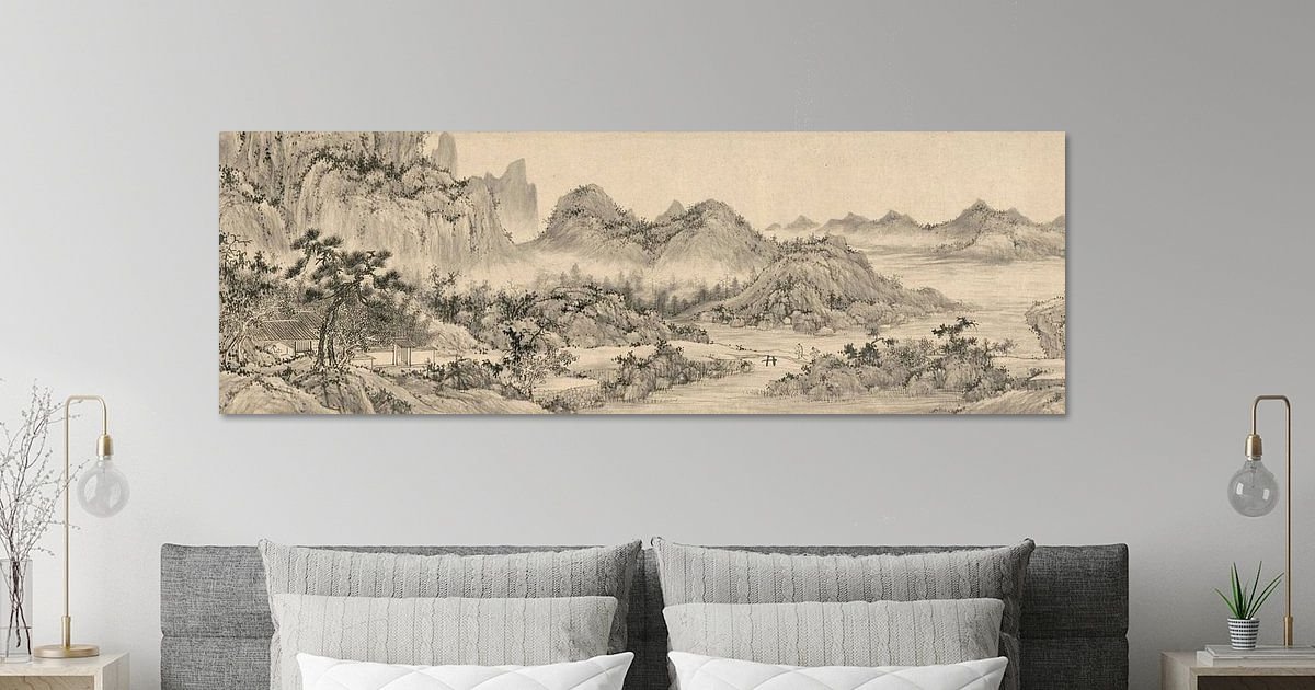 Chen Zongyuan,Een huis onder een klif, Chinees Landschap op canvas ...