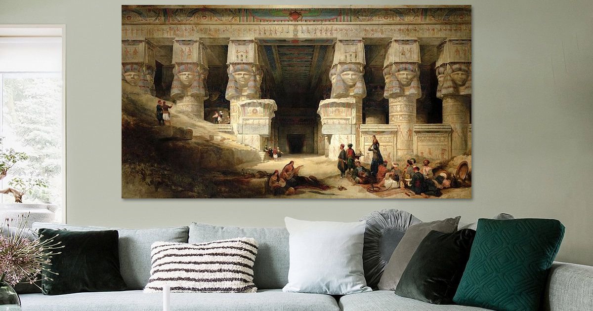 David Roberts,De tempel van Dendera, Opper-Egypte op canvas, behang ...