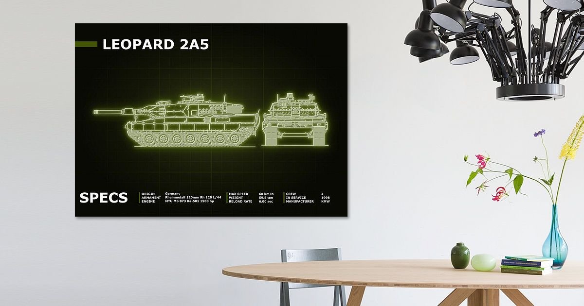 Leopard 2A5 Main Battle Tank Blueprint Gift Neon by Maldure - on canvas ...