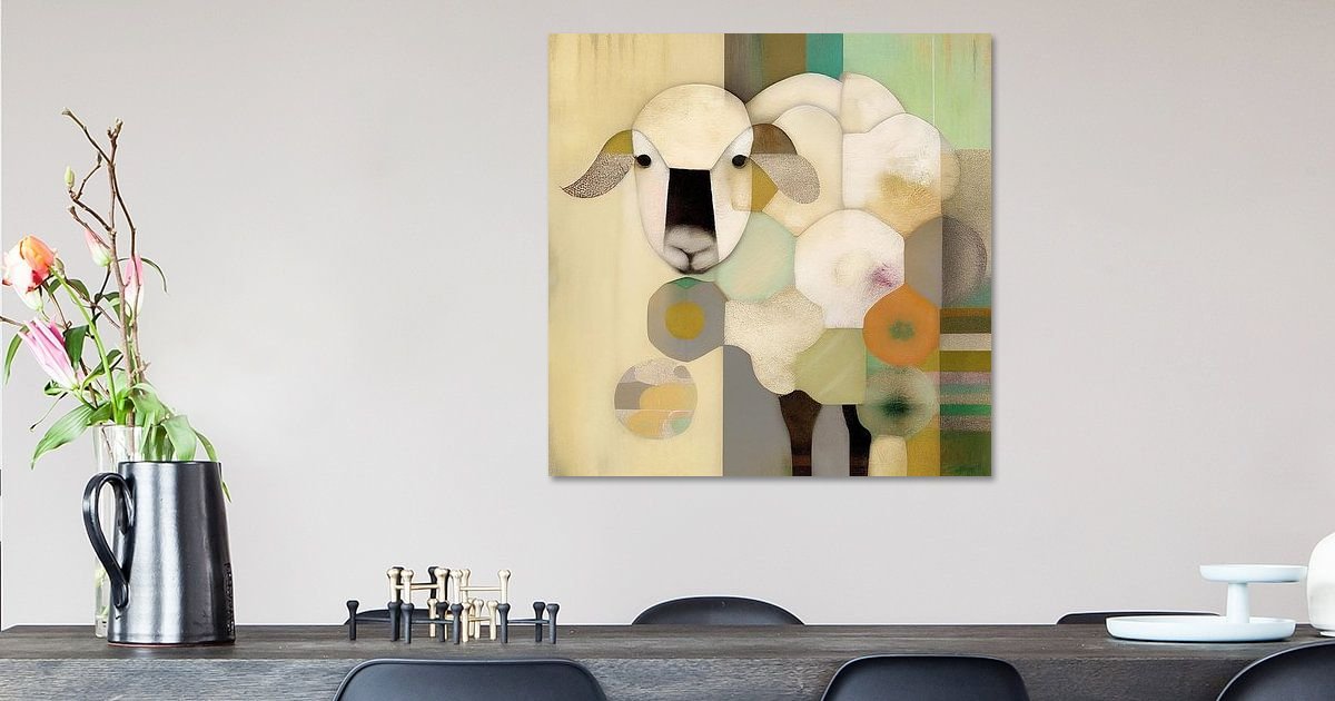 Schaap abstract van Bert Nijholt op canvas, behang en meer