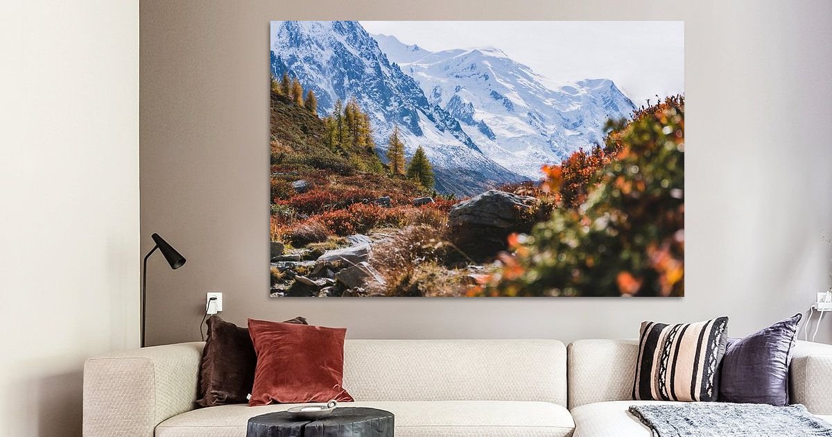 Uitzicht op de gletsjer in de herfst, Mont-Blanc, Chamonix ...