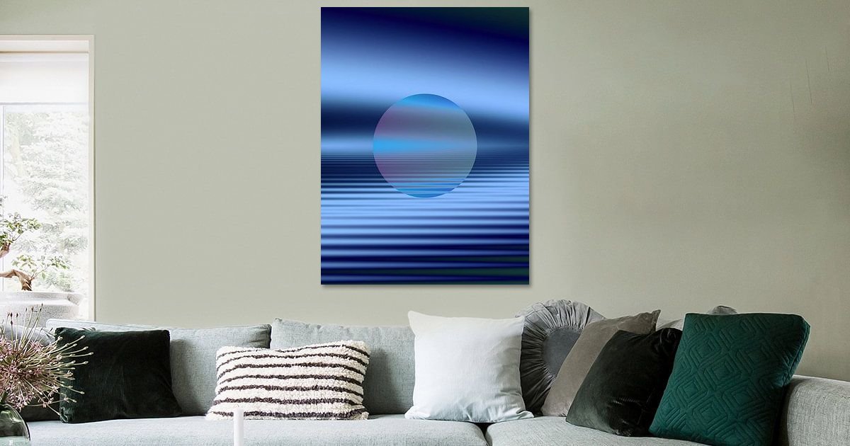 vreemde blauwe maan van Claudia Gründler op canvas, behang en meer