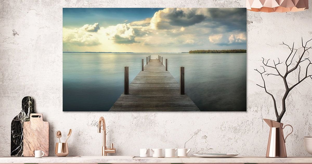 Steiger op het Veluwermeer van Truus Nijland op canvas, behang en meer