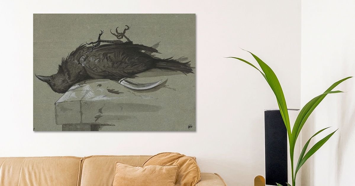 Dode raaf liggend over een mes op een stenen tafel, Anselm Feuerbach op ...