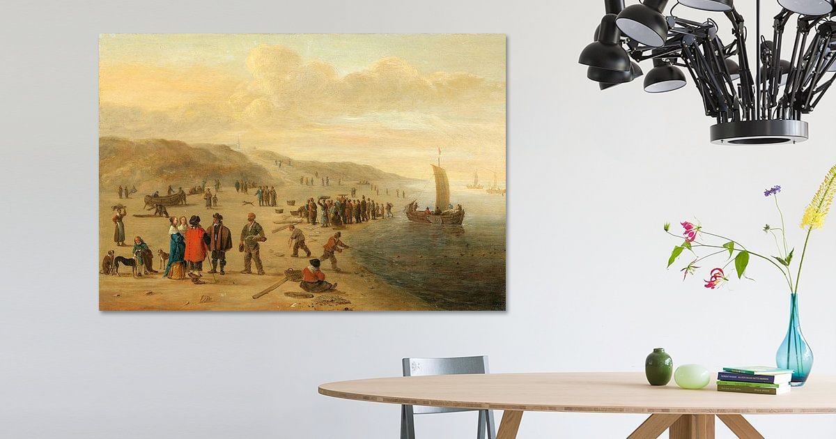 Een strandgezicht met vissers en hun boten, Cornelis Beelt op canvas ...