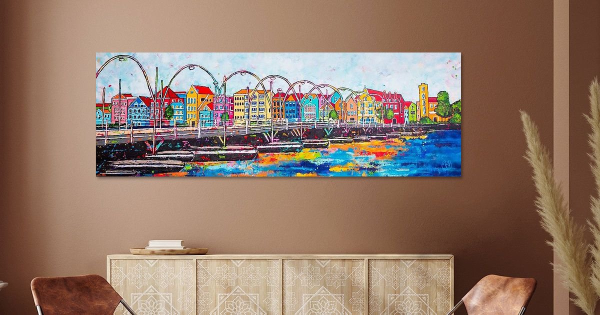 Handelskade met Pontjesbrug Curaçao van Happy Paintings / Renata ...