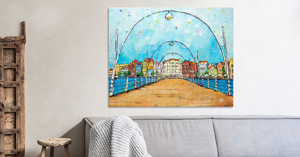 Koningin Emma brug Curaçao van Happy Paintings op canvas, behang en meer