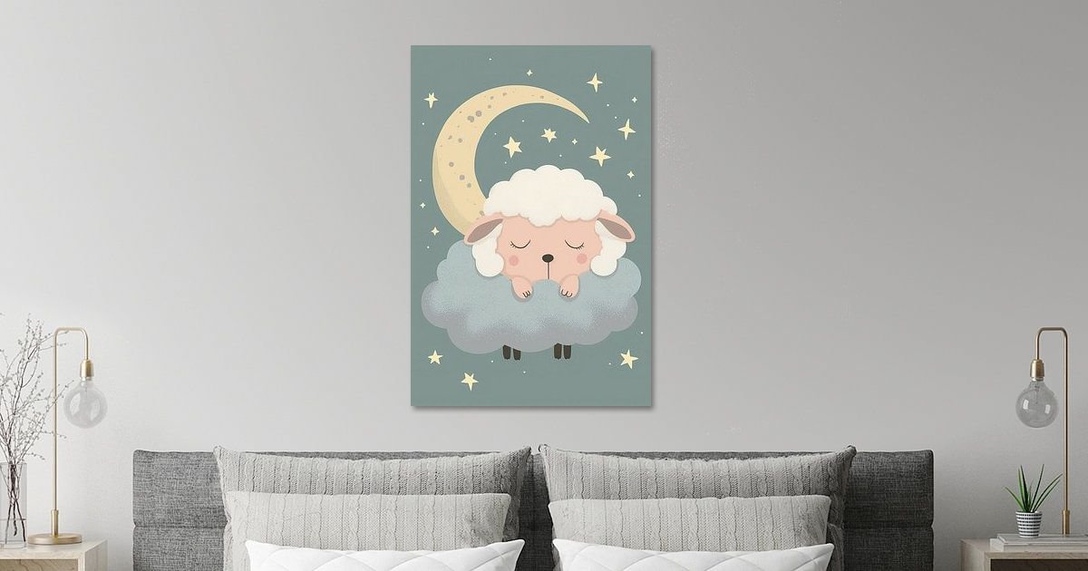 Schaap kinderkamer van Bert Nijholt op canvas, behang en meer