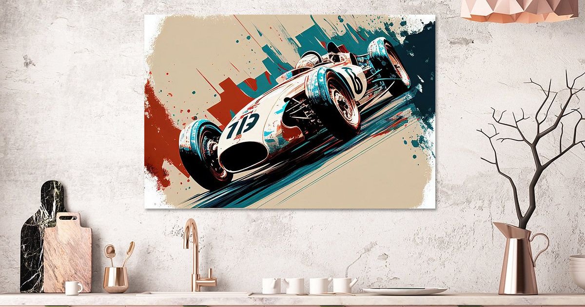 Vintage racewagen van Bert Nijholt op canvas, behang en meer