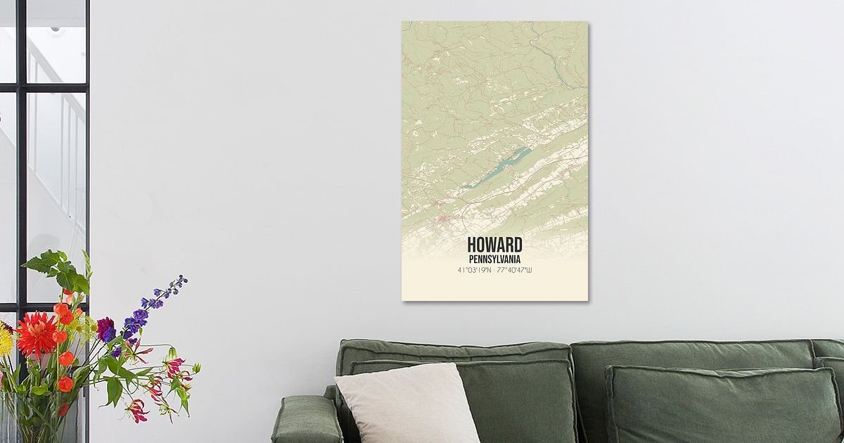 Vintage landkaart van Howard (Pennsylvania), USA. van MijnStadsPoster ...
