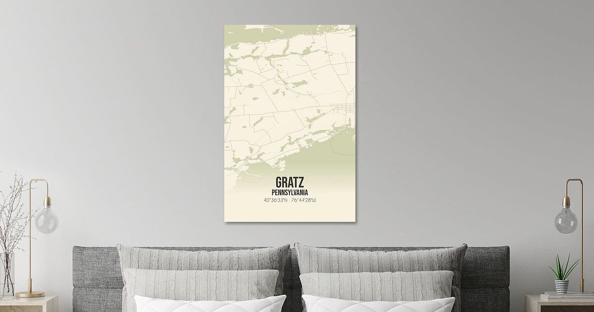 Vintage landkaart van Gratz (Pennsylvania), USA. van Stad & Wand op ...
