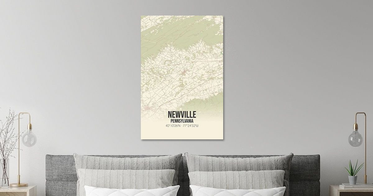 Vintage landkaart van Newville (Pennsylvania), USA. van Stad & Wand op ...