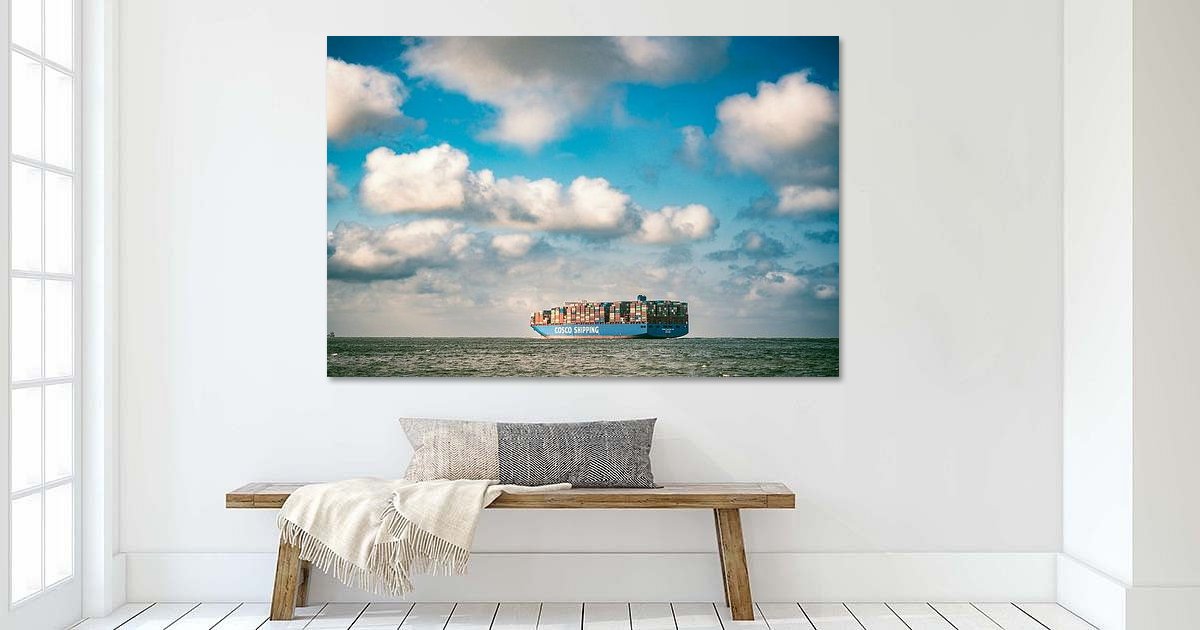 Container ship of COSCO SHIPPING leaving the port of Rotterdam by ...