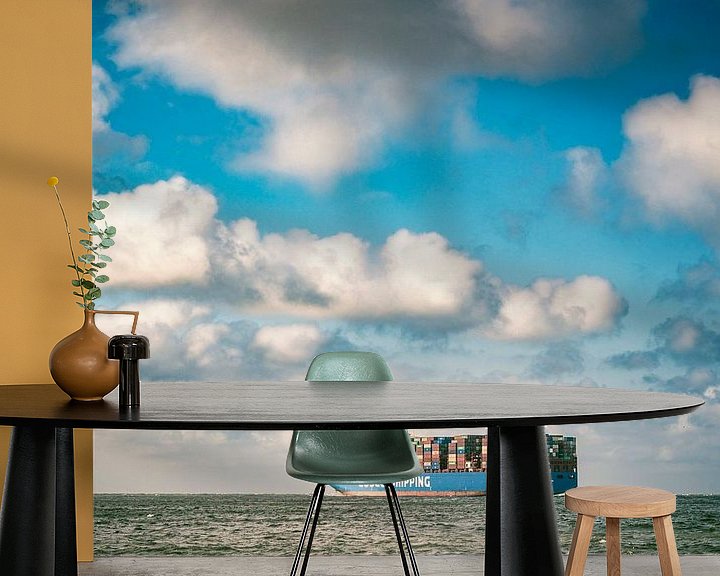 Container ship of COSCO SHIPPING leaving the port of Rotterdam by ...