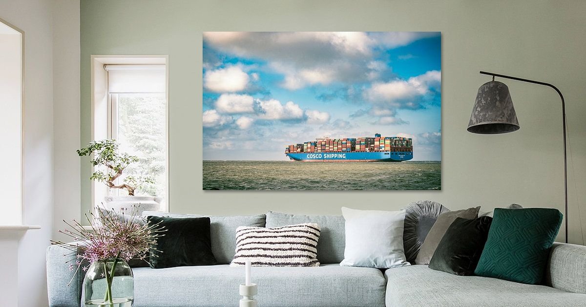 Container ship of COSCO SHIPPING leaving the port of Rotterdam by ...