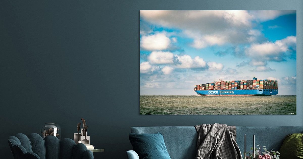 Container ship of COSCO SHIPPING leaving the port of Rotterdam by ...