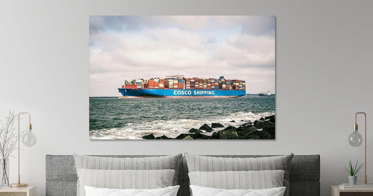 Container ship of COSCO SHIPPING leaving the port of Rotterdam by ...