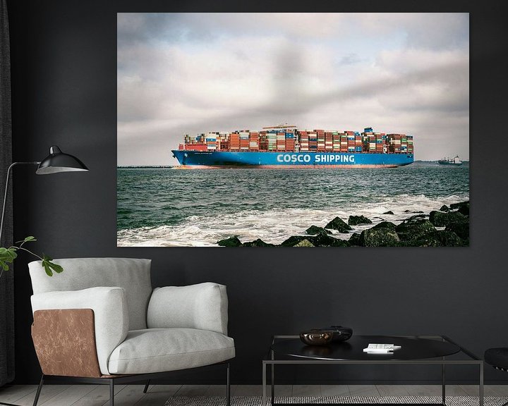 Container ship of COSCO SHIPPING leaving the port of Rotterdam by ...