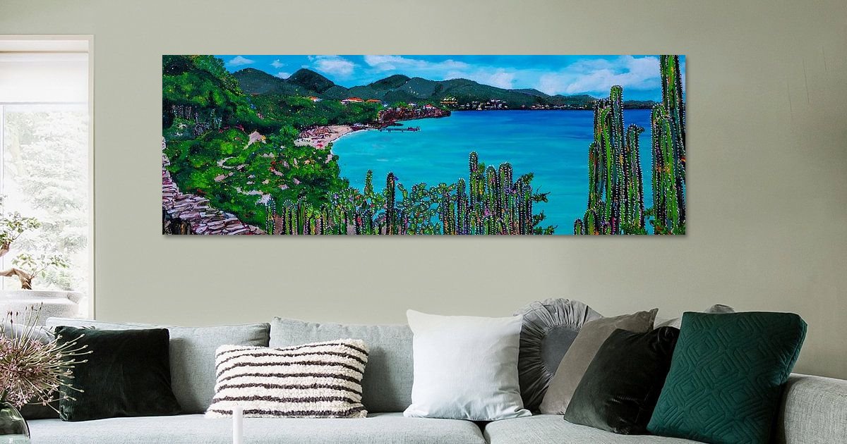 Landschap Curaçao van Happy Paintings op canvas, behang en meer