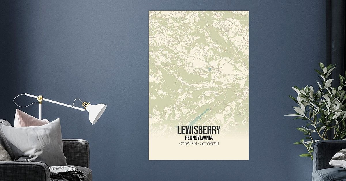 Vintage landkaart van Lewisberry (Pennsylvania), USA. van Stad & Wand ...