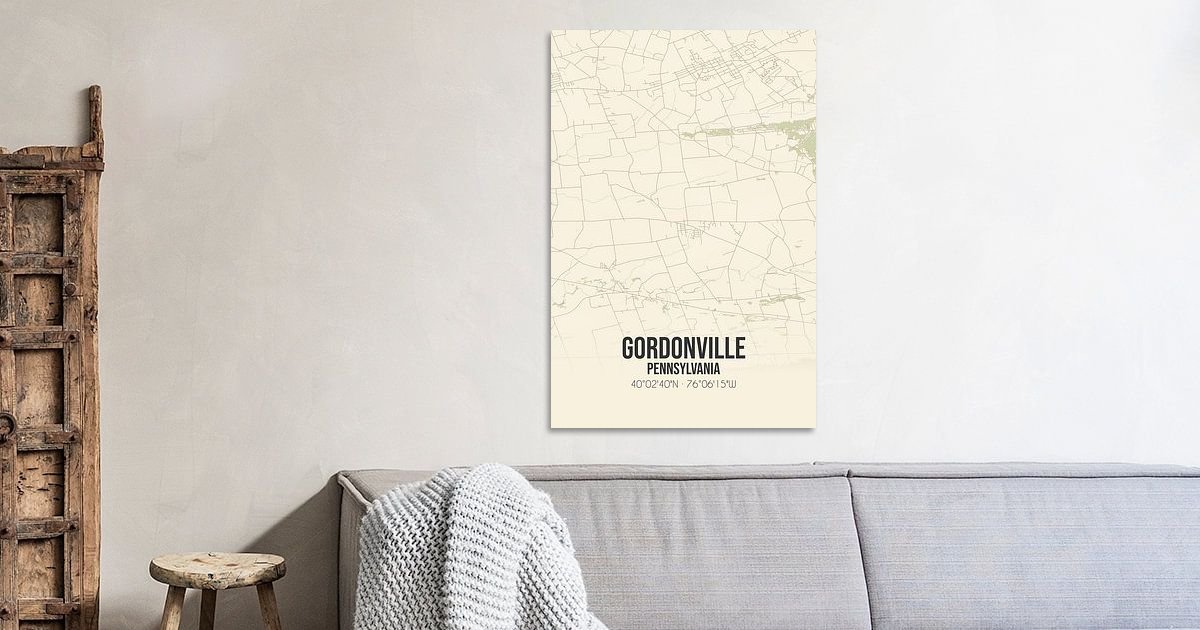 Vintage landkaart van Gordonville (Pennsylvania), USA. van Stad & Wand ...