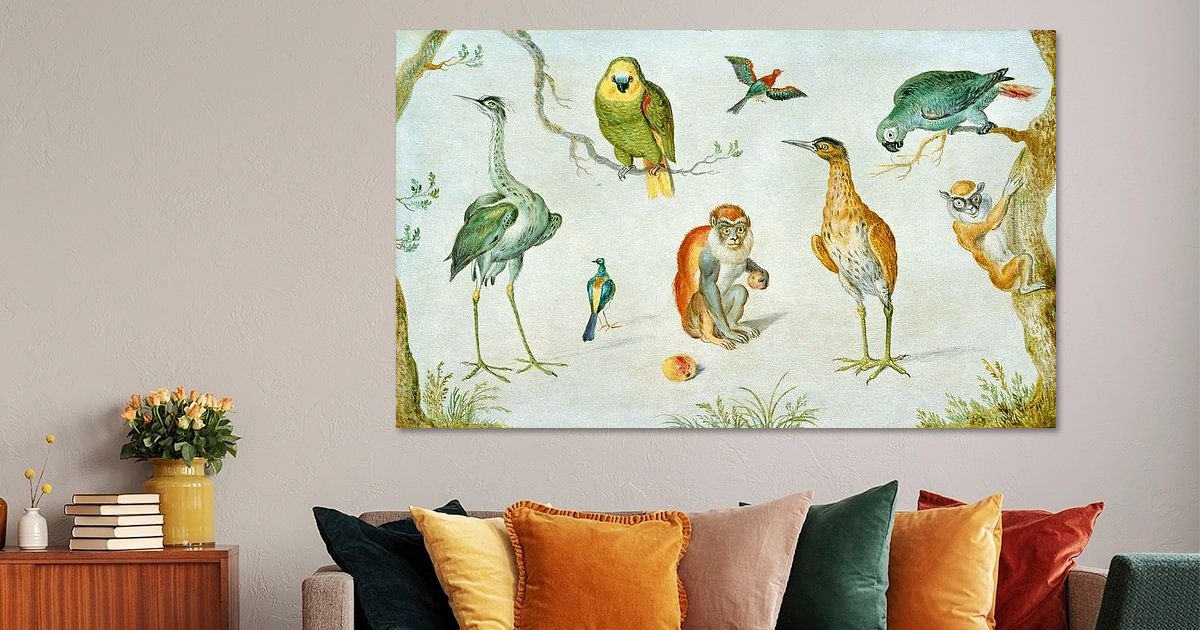 Study of Birds and Monkeys, Cirkel van Jan van Kessel on canvas, poster ...