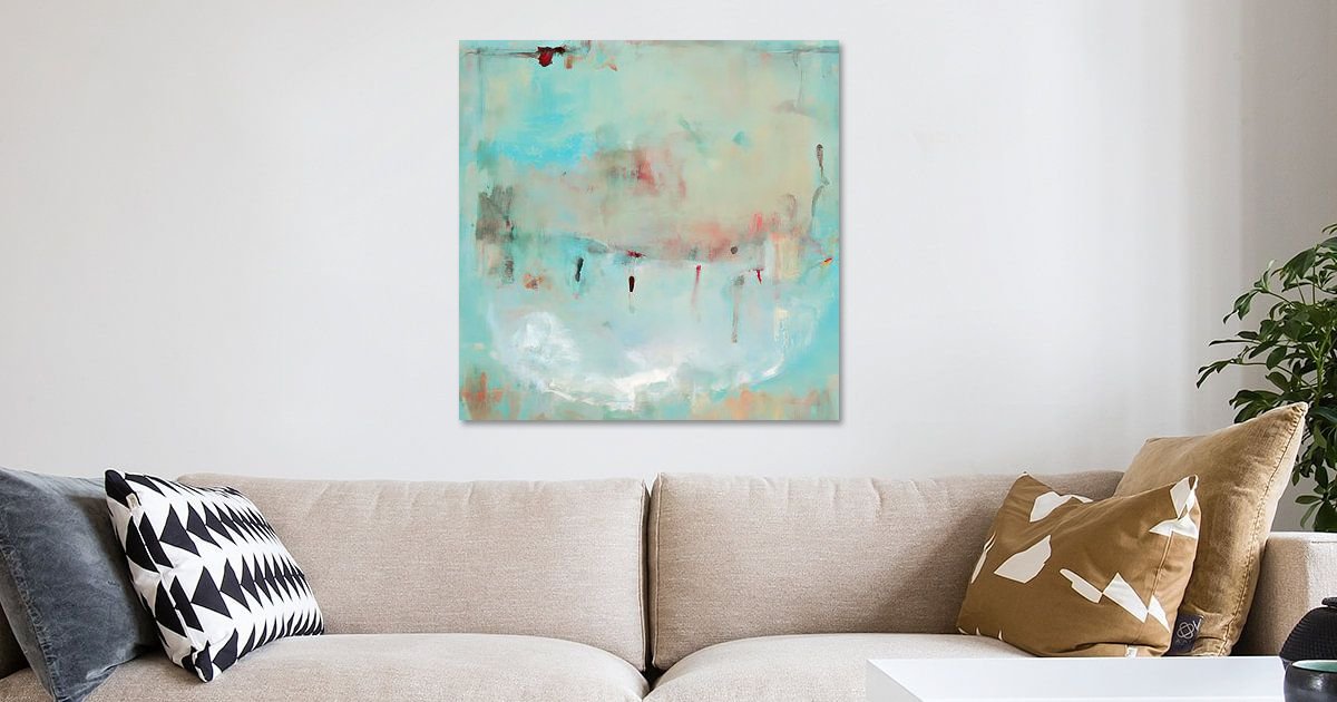 Abstract schilderij in voornamelijk wit en lichtblauw van Studio Allee ...