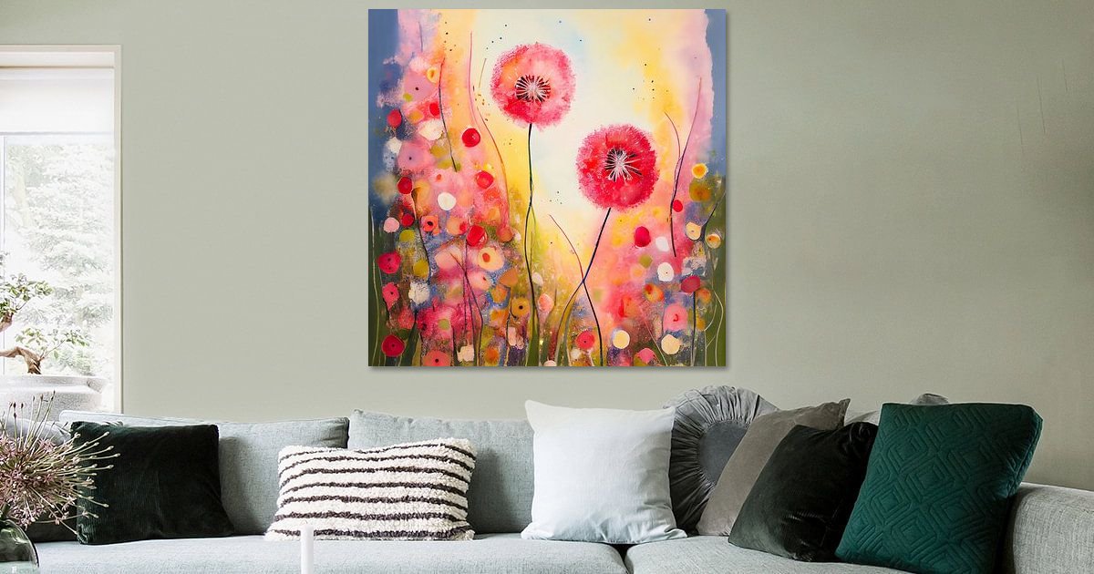 Blaasbloem golvende kleuren van Bianca ter Riet op canvas, behang en meer