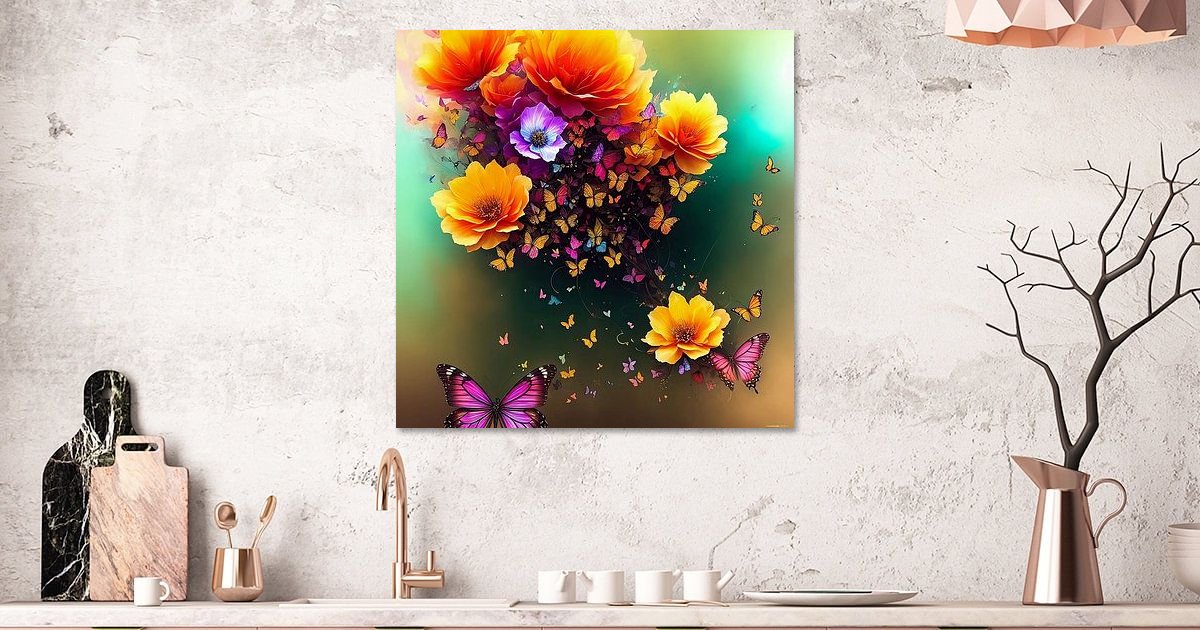 Bloemen en vlinders van Jan Bechtum op canvas, behang en meer