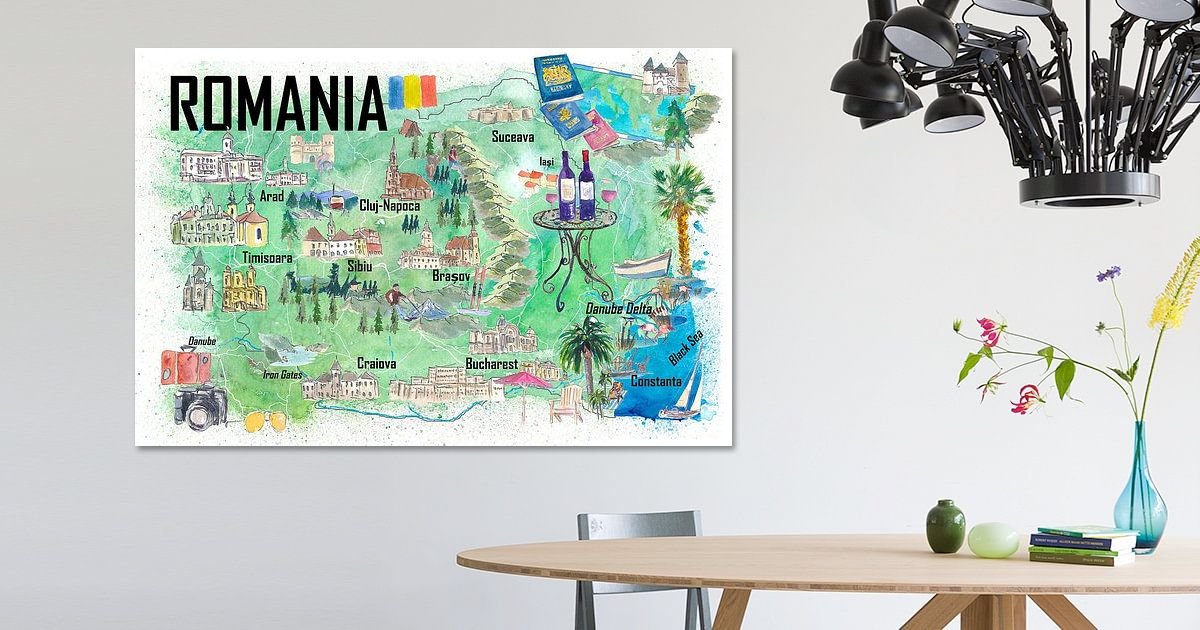 Romania Illustrated Travel Map with Roads and Tourist Highlights by ...